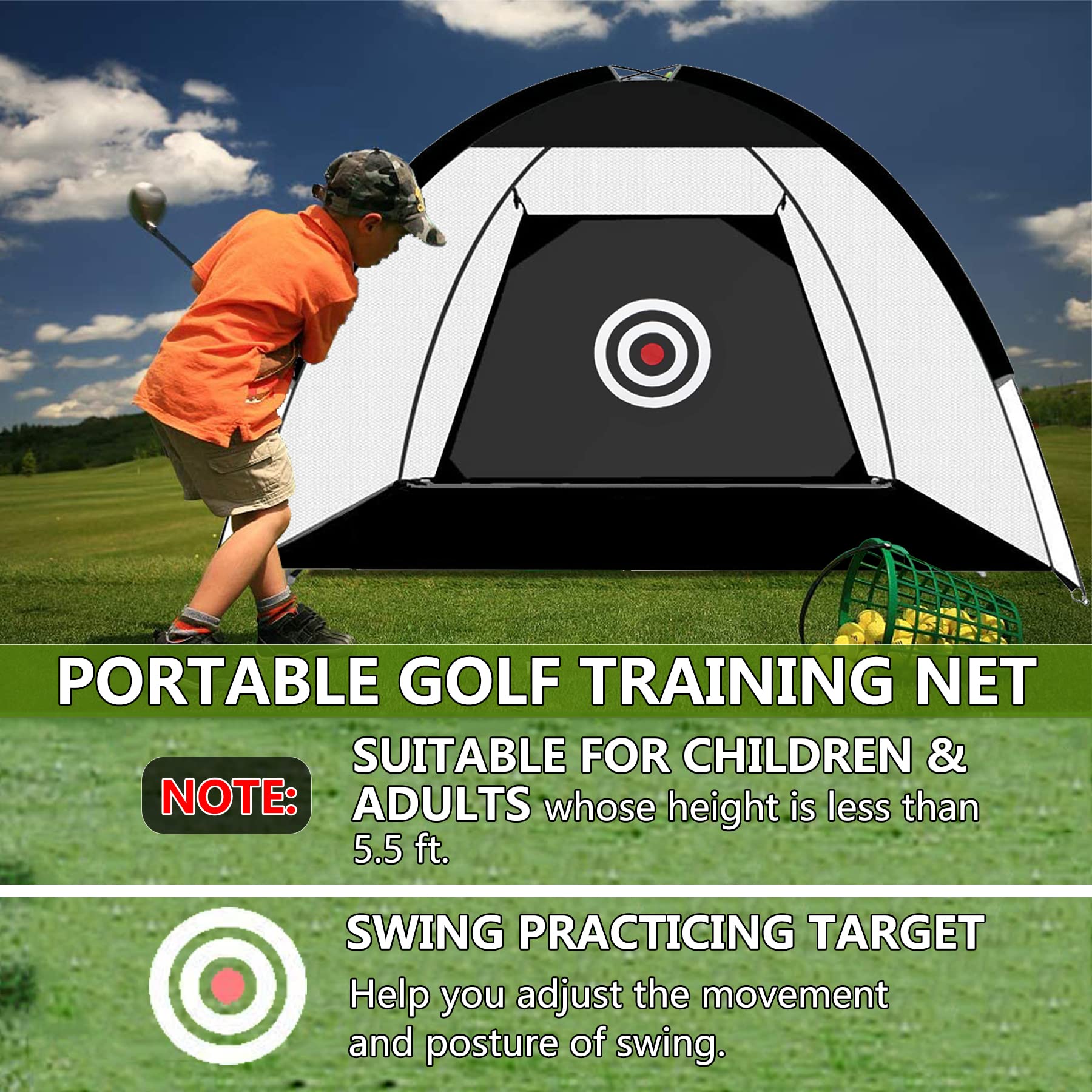 Golf Net, Golf Hitting Nets Training Aids Golf Practice Nets for Backyard Driving Range, Golf Chipping Net with Target Carry Bag for Indoor Outdoor Sports
