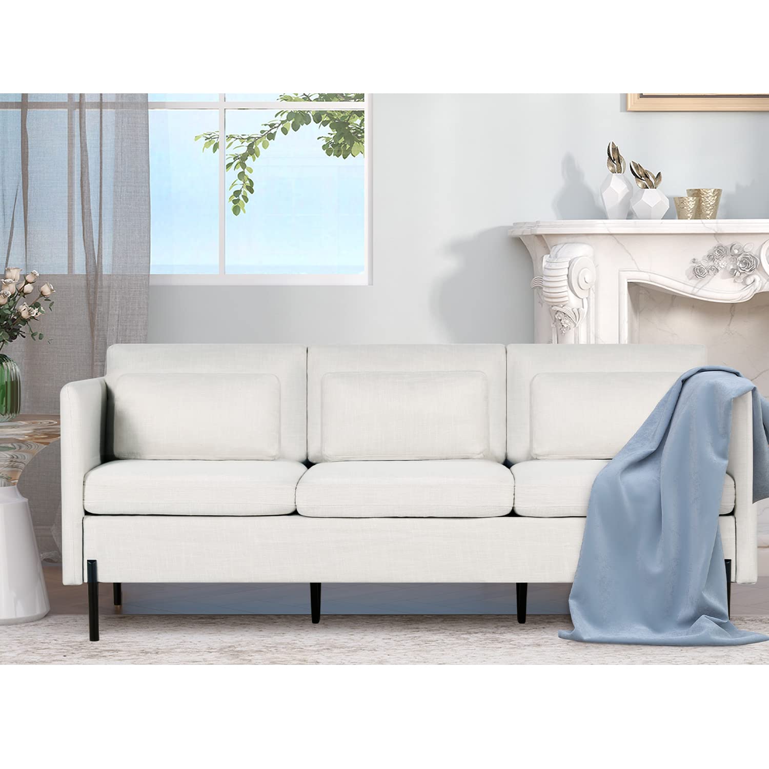 TYBOATLE Upholstered Modern Loveseat Sofa Couch with 2 Rectangular Pillows and Metal Legs, 55" W Fabric Comfy Couches for Living Room, Bedroom, Small Space, Apartment, Office (Cream Beige)
