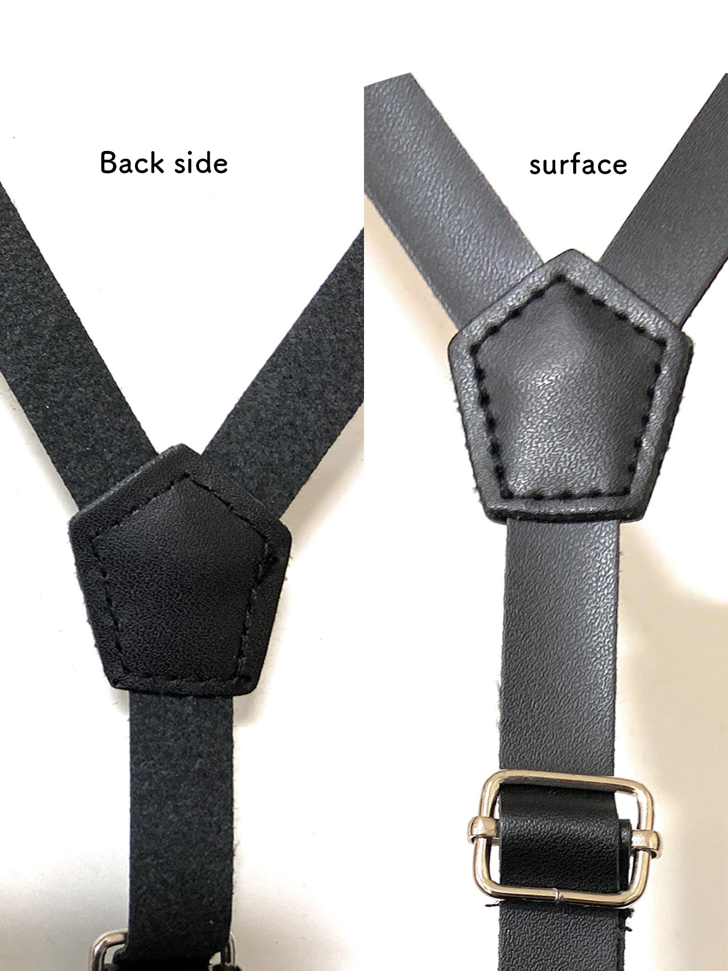 haoa 1/2 Inch Suspenders for Men&Women, faux Leather Y Back, Synthetic PU Leather,3 Clips (Black)