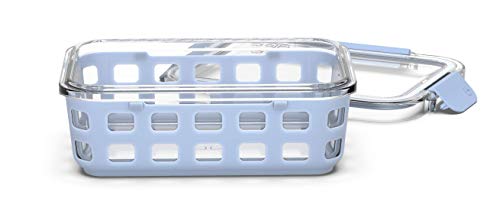 Ello Duraglass Meal Prep Container, 3.4 cup- Glass Food Storage Container with Silicone Sleeve and Airtight BPA-Free Plastic Lid, Dishwasher, Microwave, and Freezer Safe, Halogen Blue