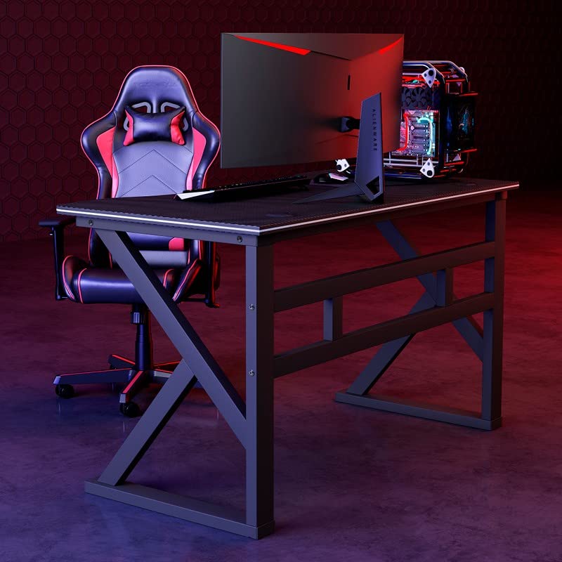 Finghin Simple Gaming Desk K Shaped Gamer Workstation, Home Computer Carbon Fiber Surface Gaming Desk PC Table-X