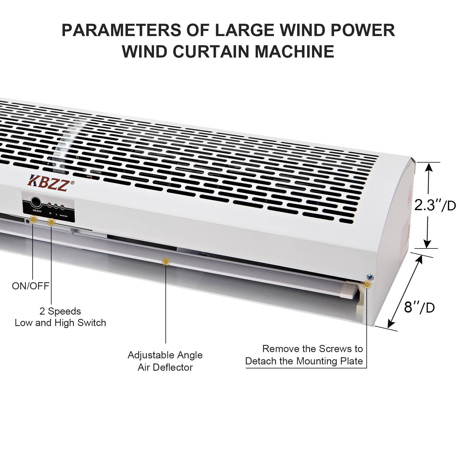 KBZZ 60 Inch White Air Curtain, Super Power 3 Speeds Commercial Indoor Household