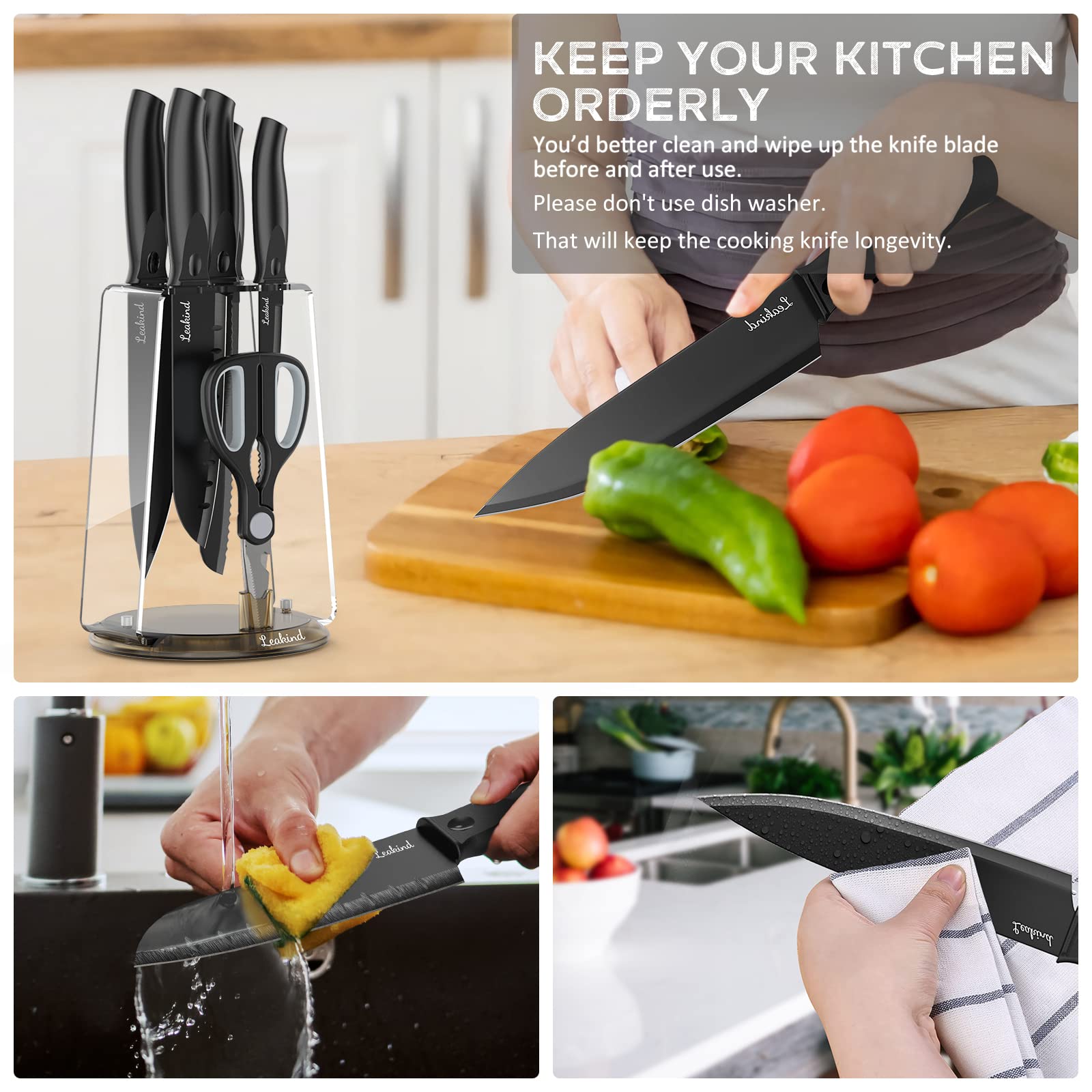 Kitchen Knife Set with Block, 8 Pieces Chef Knife Sets for Kitchen with Block, Knives, Scissor for Meat/Vegetables/Fruits Chopping, Slicing, Dicing&Cutting