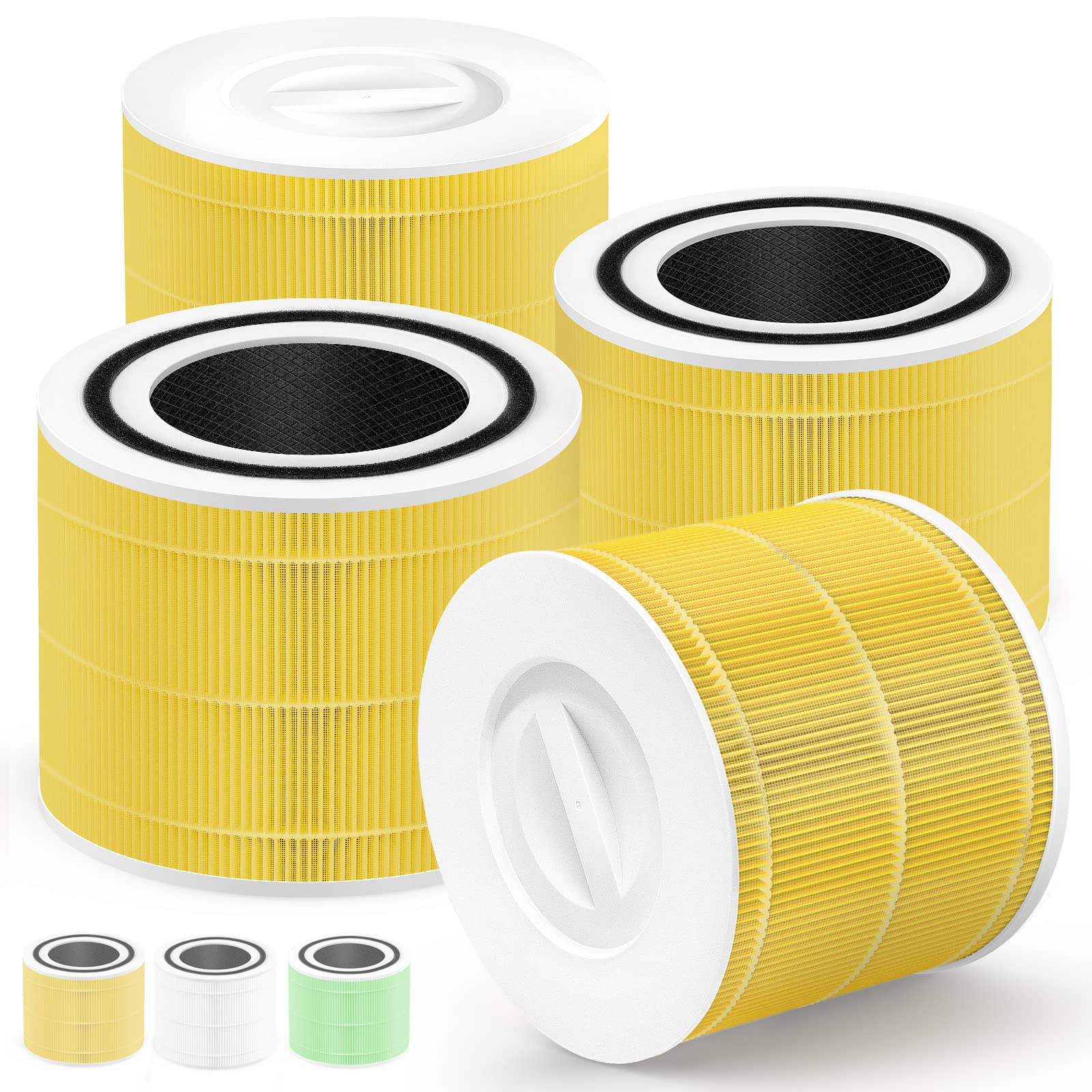 HSIAMEN Pet Care Filter Compatible with Levoit Core 300 & PuroAir 240 Air Purifier, Replacement for Core 300S P350 Core300-P Filters, Fit Part# Core 300-RF-PA P350-RF, Yellow 4-Pack