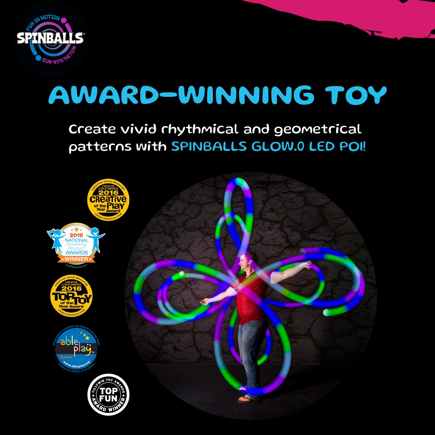SPIN BALLS Glow.0 LED Poi Balls Glow β USB Rechargeable with 22 Vibrant Color Light Modes & Patterns β Durable, Soft-Core LED Poi Spinning Balls with Adjustable Leashes & Double-Loop Handles