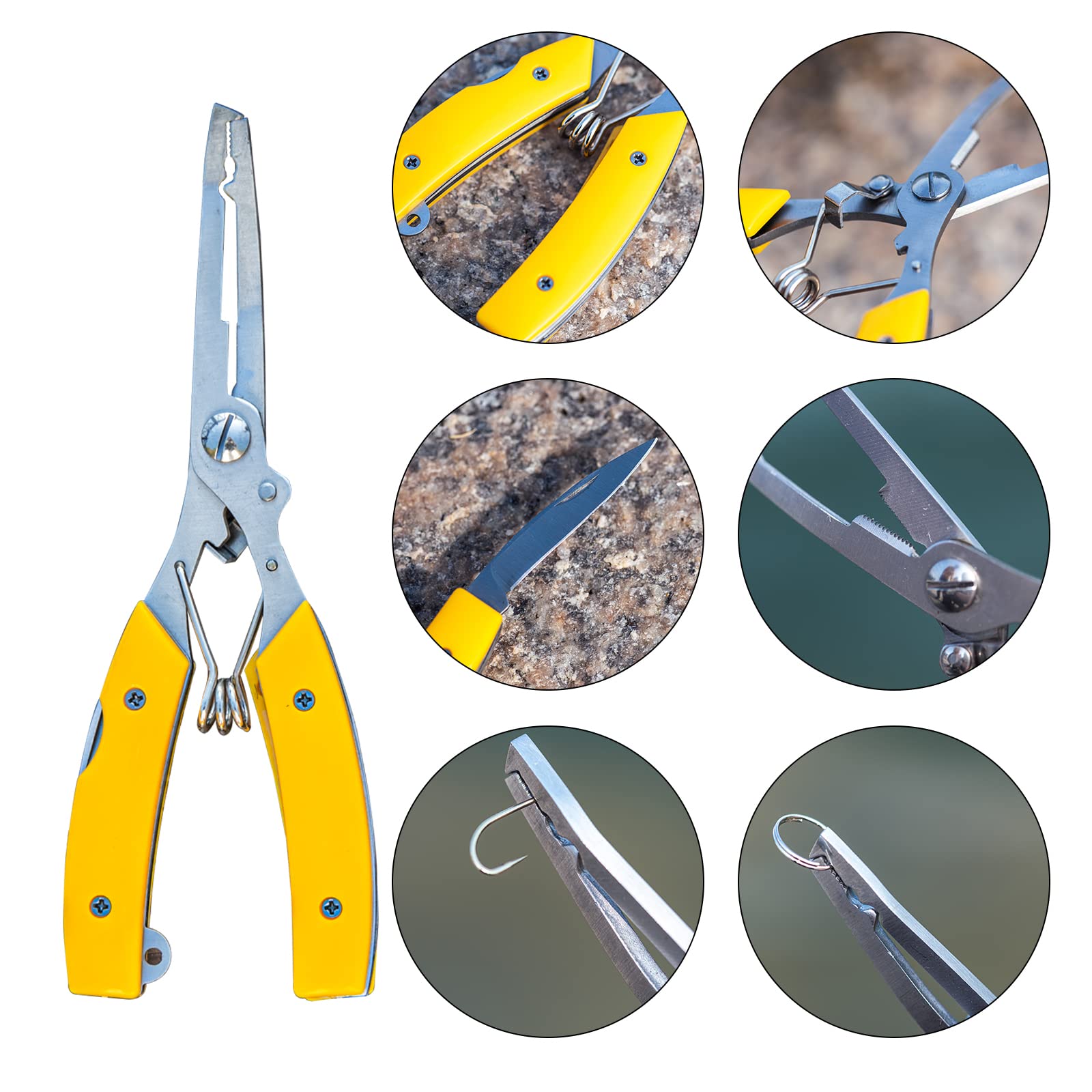 Goture Fishing Muti Function Pliers with Knife and ABS Grips,Saltwater Resistant Fishing Tackle - Hook Remover,Braided Line Cutters and Split Ring