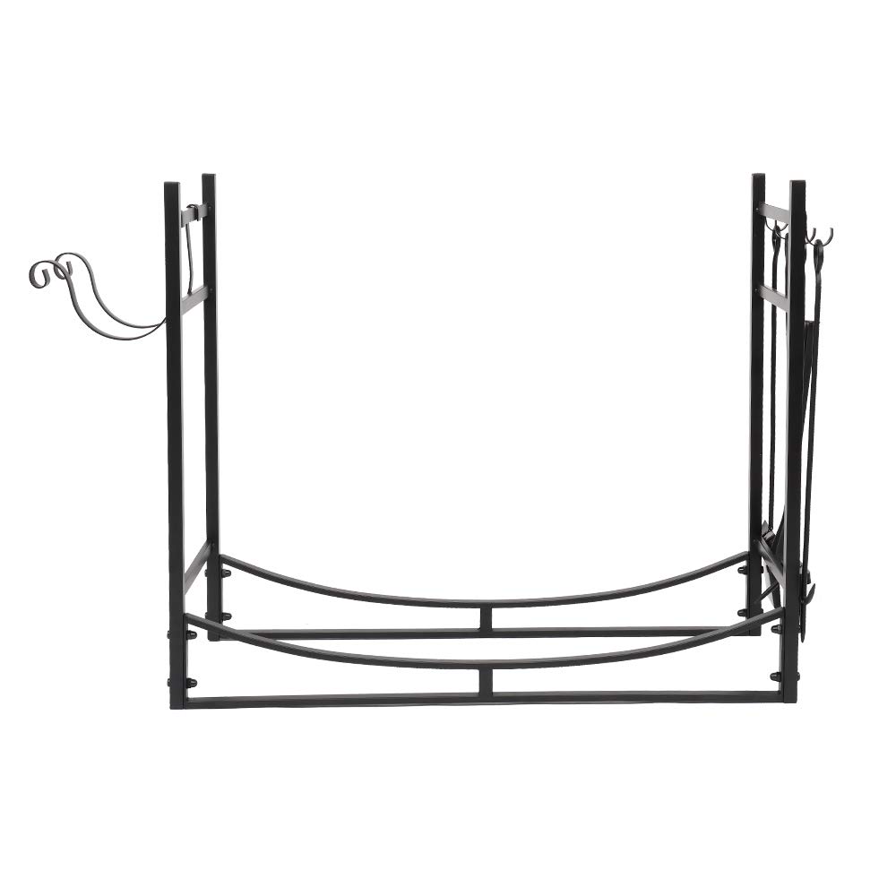 Knocbel 36 Inch Firewood Rack with Tools, Indoor/Outdoor Log Rack Holder, Fireplace Wood Stacker for Patio Deck Firepit (Black)