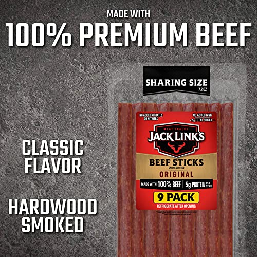 Jack Link's Beef Sticks, Original β Protein Snack, Meat Stick, Made with 100% Beef, No Added MSG** β 7.2 Oz.