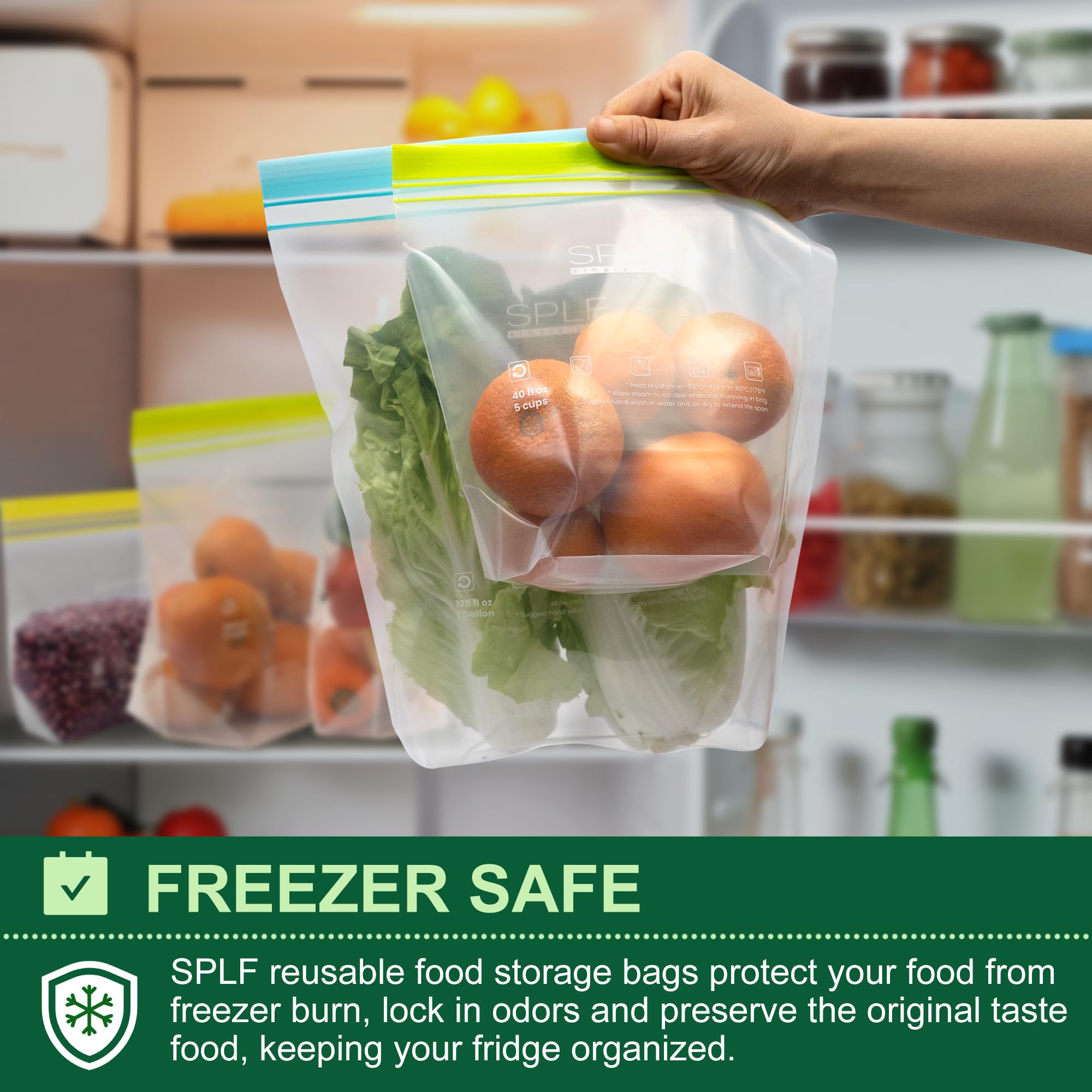 SPLF 12 Pack Reusable Gallon Freezer Bags Dishwasher Microwave Safe, 1 Gallon BPA Free Leakproof Food Storage Bags, Silicone Free Containers for Meal Prep, Fridge Kitchen Organization