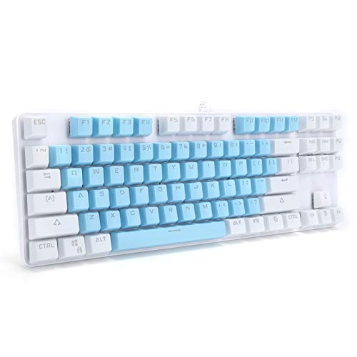 K100 Gaming Keyboard 87Keys, White Blue Dual Color Blue Mechanical Keyboard, Mixed Light Wired USB Computer Keyboard with 1.5m Cable, for General Desktop Notebook Computers (Blue and White)
