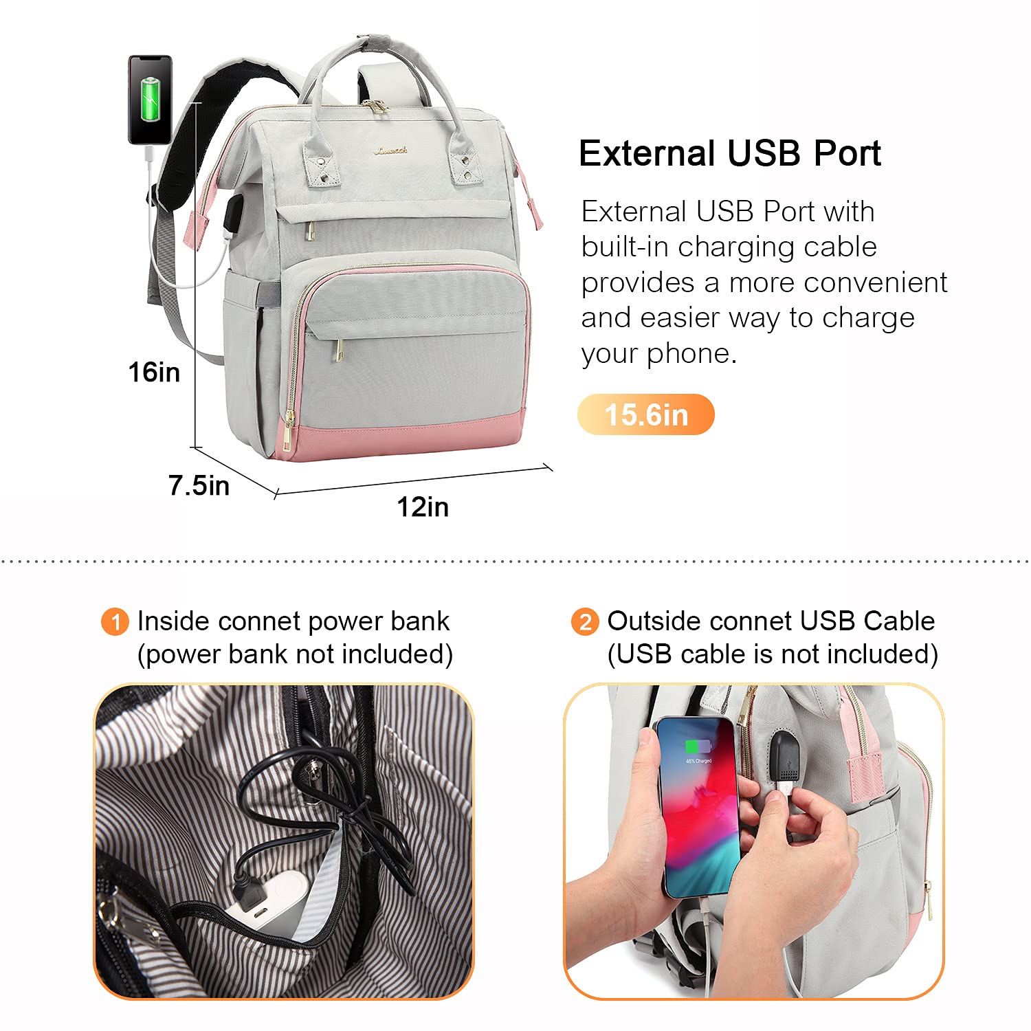 LOVEVOOK Laptop Backpack Purse for Women Fashion Work Backpack Large Capacity Computer Backpack 15.6 Inch Travel Backpack Nurse Teacher Bag Large Capacity Waterproof Backpack with USB Port