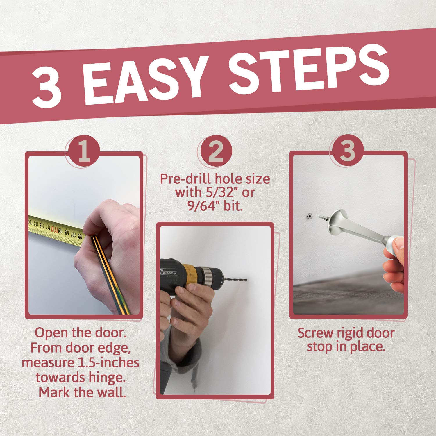 Jack N’ Drill 3-Inch Rigid Door Stop (12 Pack) - Heavy Duty Solid Metal Door Stopper | Prevents Wall & Door Damage - Rigid Rubber Tip Door Stop for Kitchen, Bedroom, Office (Satin Nickel)
