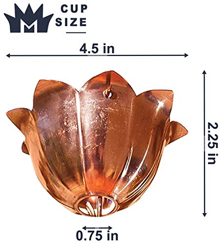 Monarch Rain Chains 28519 Pure Copper Lotus Large Cup Rain Chain, 8-1/2 Feet Length Replacement Downspout for Gutters, 8.5 Ft