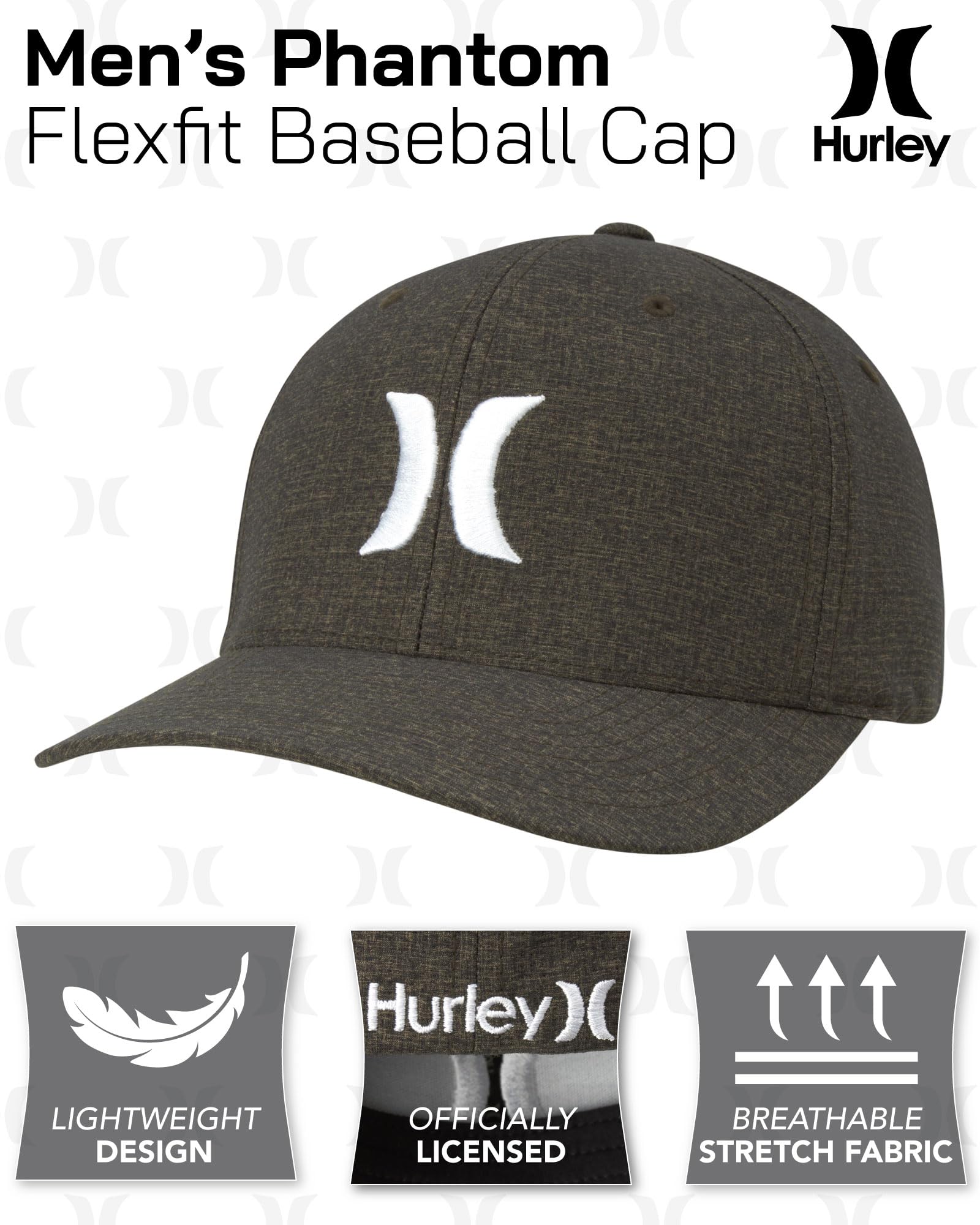 Hurley Men's Hat - Phantom Flexfit Fitted Baseball Cap, Size Small-Medium, Sequoia