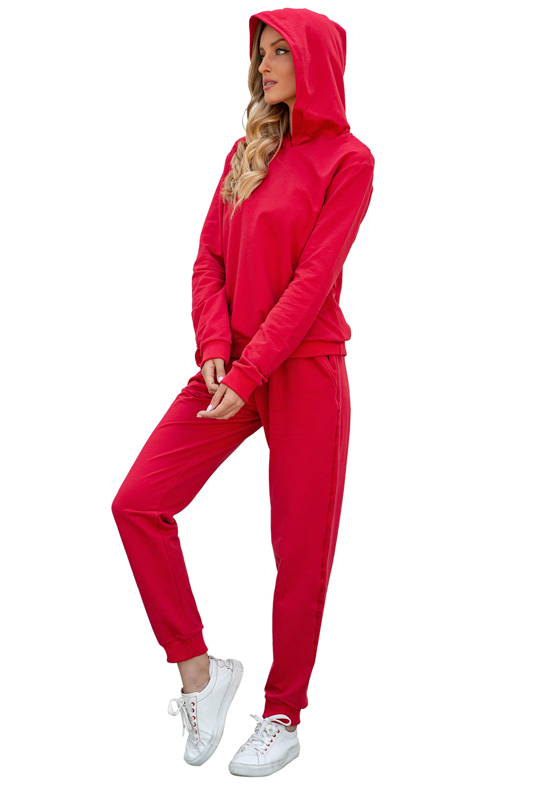 GUANYY Women’s 2 Piece Outfits Casual Sweatsuits Pants Set, Wine Red, Size Small