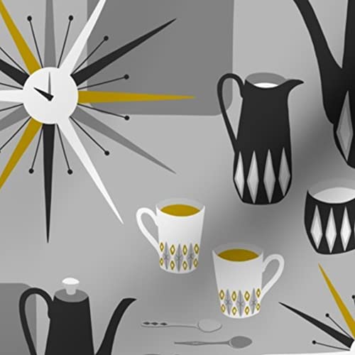 Spoonflower Fabric - Mid Century Modern Coffee Time Mod Neutral Gray 1950S Star Retro Printed on Petal Signature Cotton Fabric by The Yard - Sewing Quilting Apparel Crafts Decor