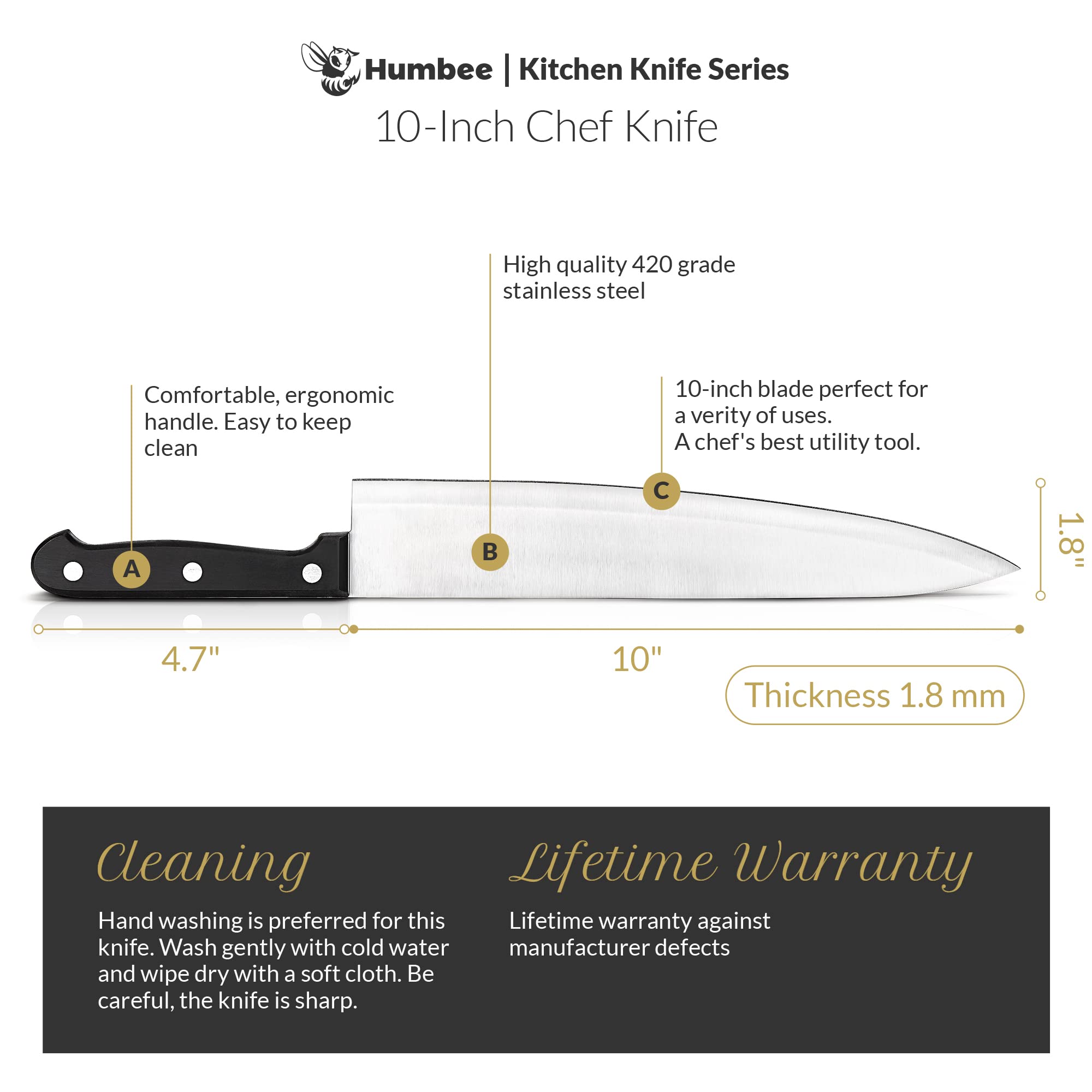 Humbee - Cuisine Pro Chef Knife 6 Inches - Stainless Steel Full Tang Blade for Professional and Personal Use - Ergonomic Handle, Comfortable Grip - Dishwasher Safe, NSF Certified