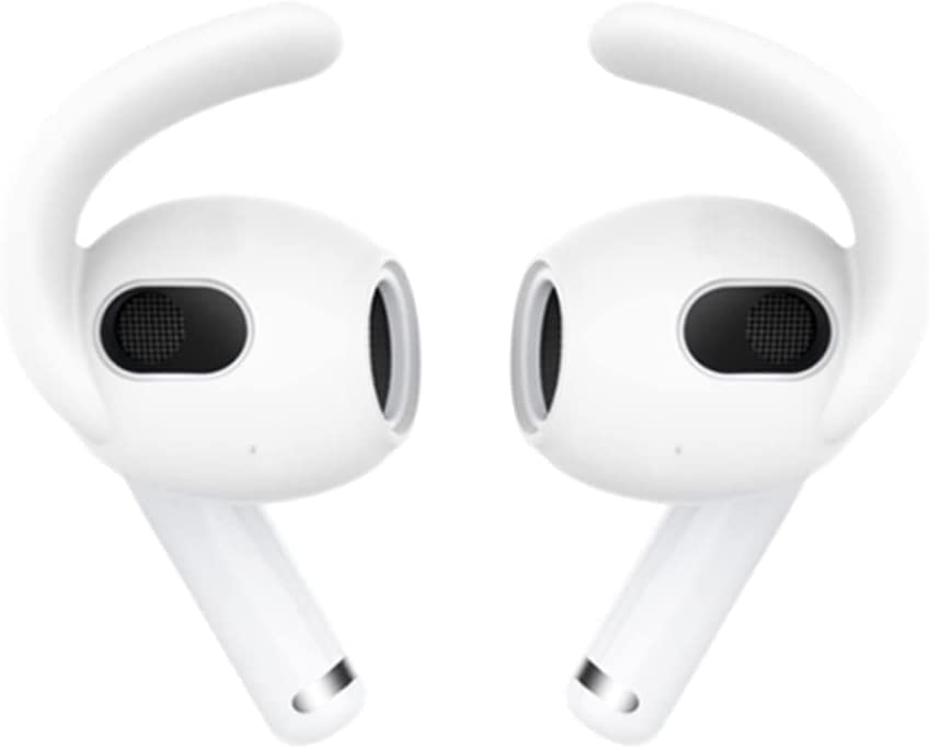 Rqker Sport Ear Hooks & Ear Tips Compatible with AirPods 3 2021, 1 Pairs Anti Lost Soft Silicone Rotatable Adjustable Earhook & 2 Pairs Anti Slip Sport Ear Tips Compatible with AirPods 3, 1C2S White