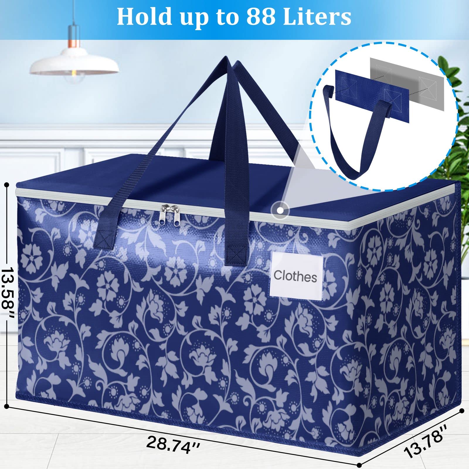 HomeHacks Moving Bags, Extra Large Size Moving Boxes, Heavy Duty Luggage Bags with Smooth Zipper and Sturdy Handles, Large Capacity & Easy Loading Storage Totes for Space Saver 88L, 6-Pack, Blue