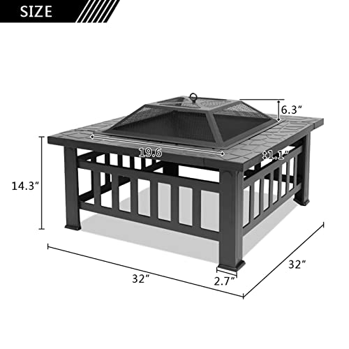 LIUXUEFE Fire Pit, Heater Brazier, Garden Portable Table Stove, BBQ Terrace Camping Fire Bowl with Accessories