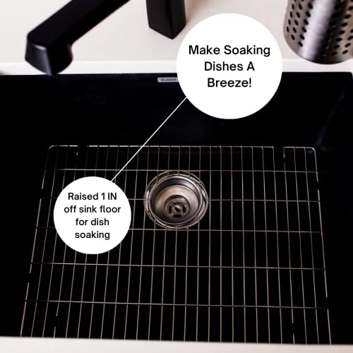 Kitchen Sink Grid (19" x 14") - Kitchen Sink Protector Stainless Steel - Sink Rack for Bottom of Sink with Rear Drain for Single Sink Bowl - Anti Scratch, Sturdy, and Rust Resistant