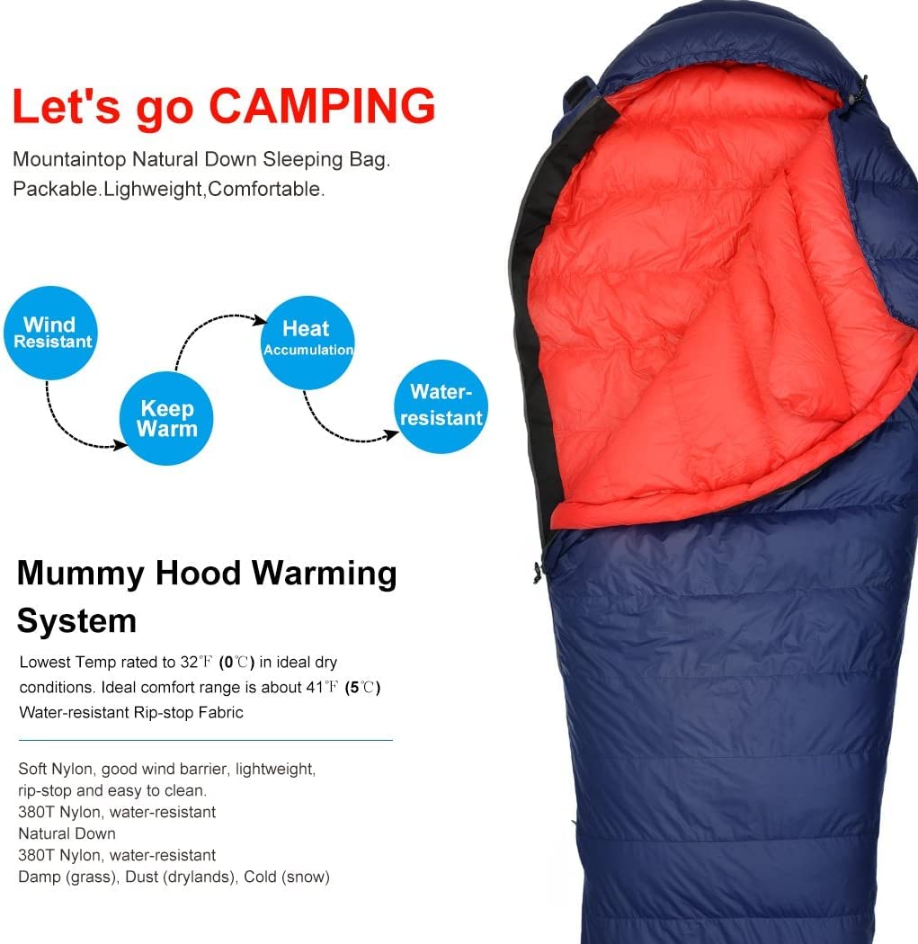 HOUXIAN Sleeping Bag - Camping, Hiking, Backpacking Sleeping Bag - Single Person Compact Lightweight Sleeping Bag for Adults with Compression Sack - Warm and Cold Weather Sleep Bag, blue (10323-HOU)