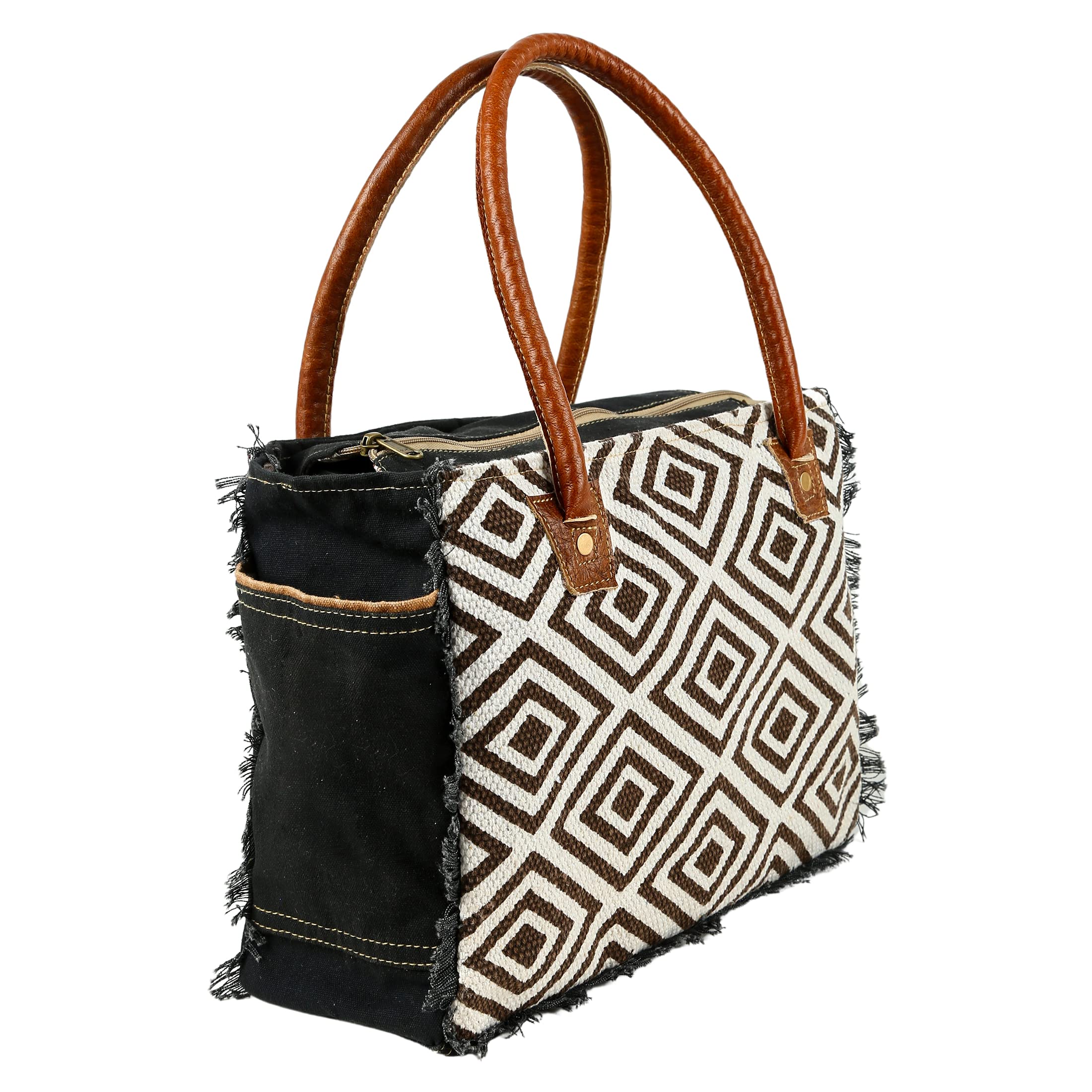 KPL Sel De Mer Upcycled Canvas and leather Hand Bag Cowhide Tote Bag shopping bag carry on leather bag