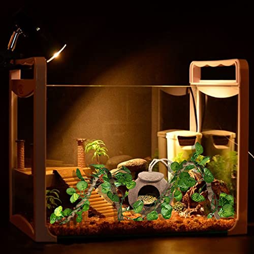 RUNANIA Crested Gecko Tank Accessories, Reptile Vines and Plants Coco Hut Coconut Shell with Ladder Hideout Cave Habitat Decor for Climbing Lizard Leopard Gecko Tortoise Amphibians Hermit Crab