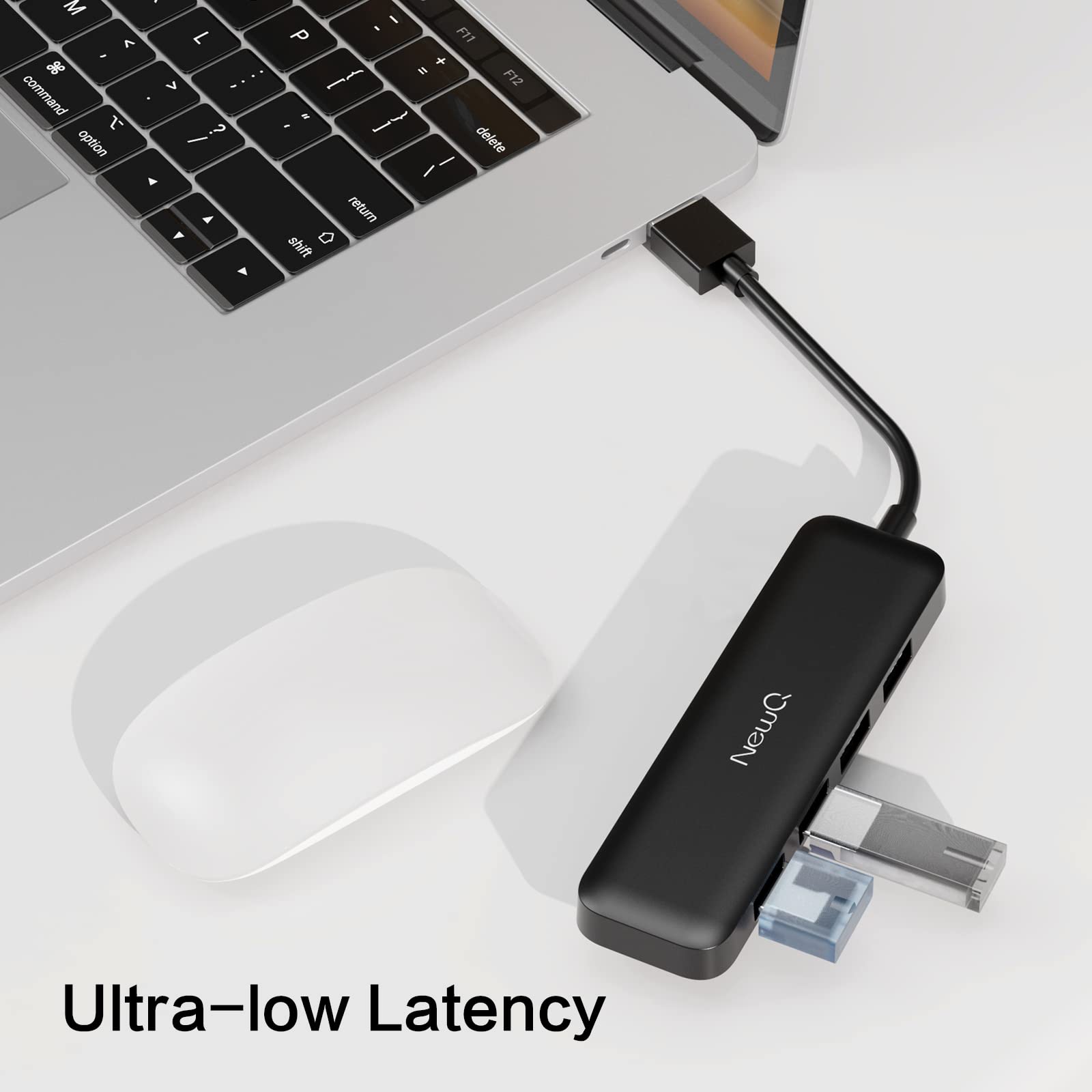 NewQ Small USB Hub for Laptop: 4 USB 3.0 Port Compact Size Mini USB Splitter, 5Gbps Ultra Slim Portable USB Adapter Compatible with MacOS/Windows, Xbox, Flash Drive, Mobile HDD, Keyboard, Mouse etc
