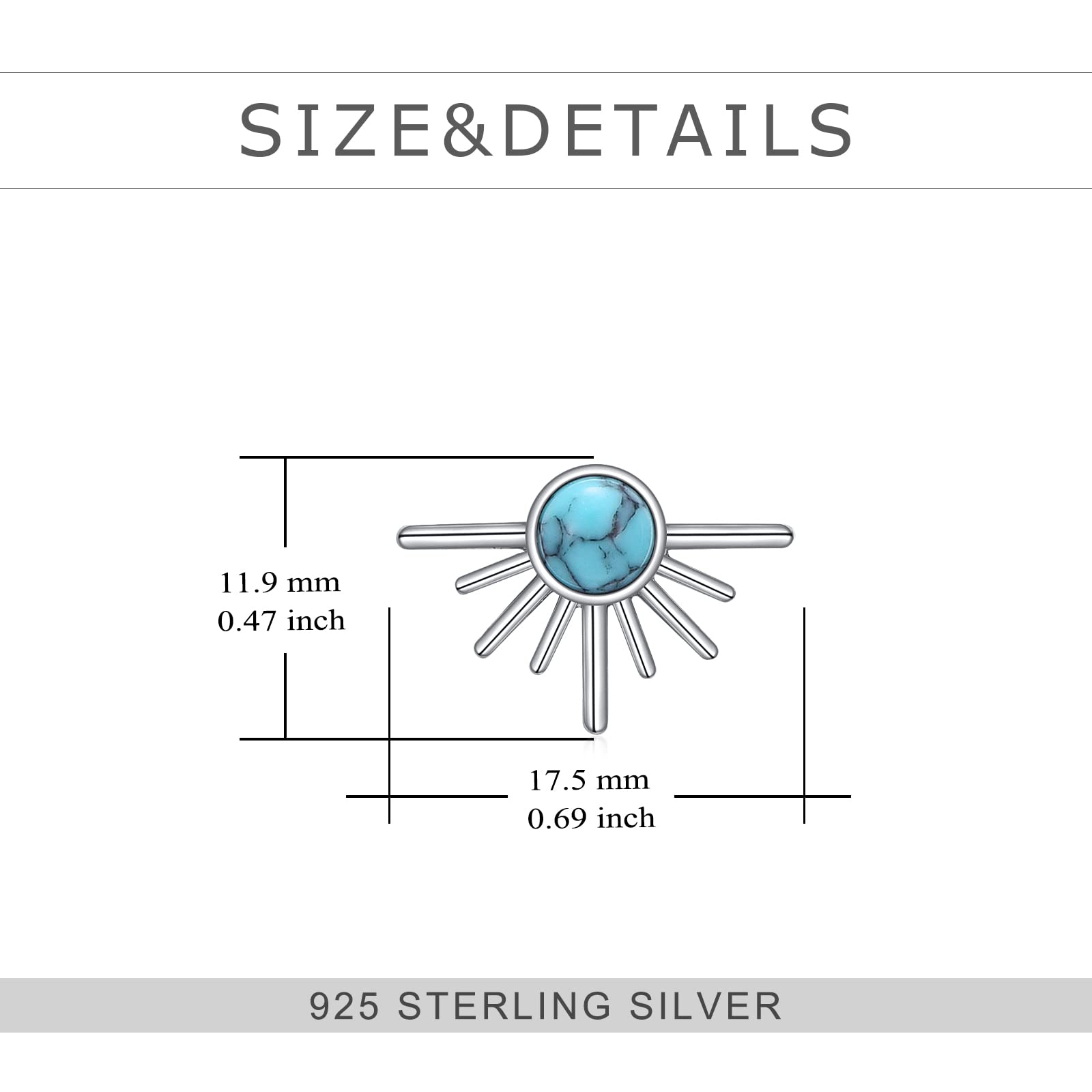 KQF Tiny Sun Stud Earrings for Women Moonstone Turquoise Opal Sterling Silver Earrings