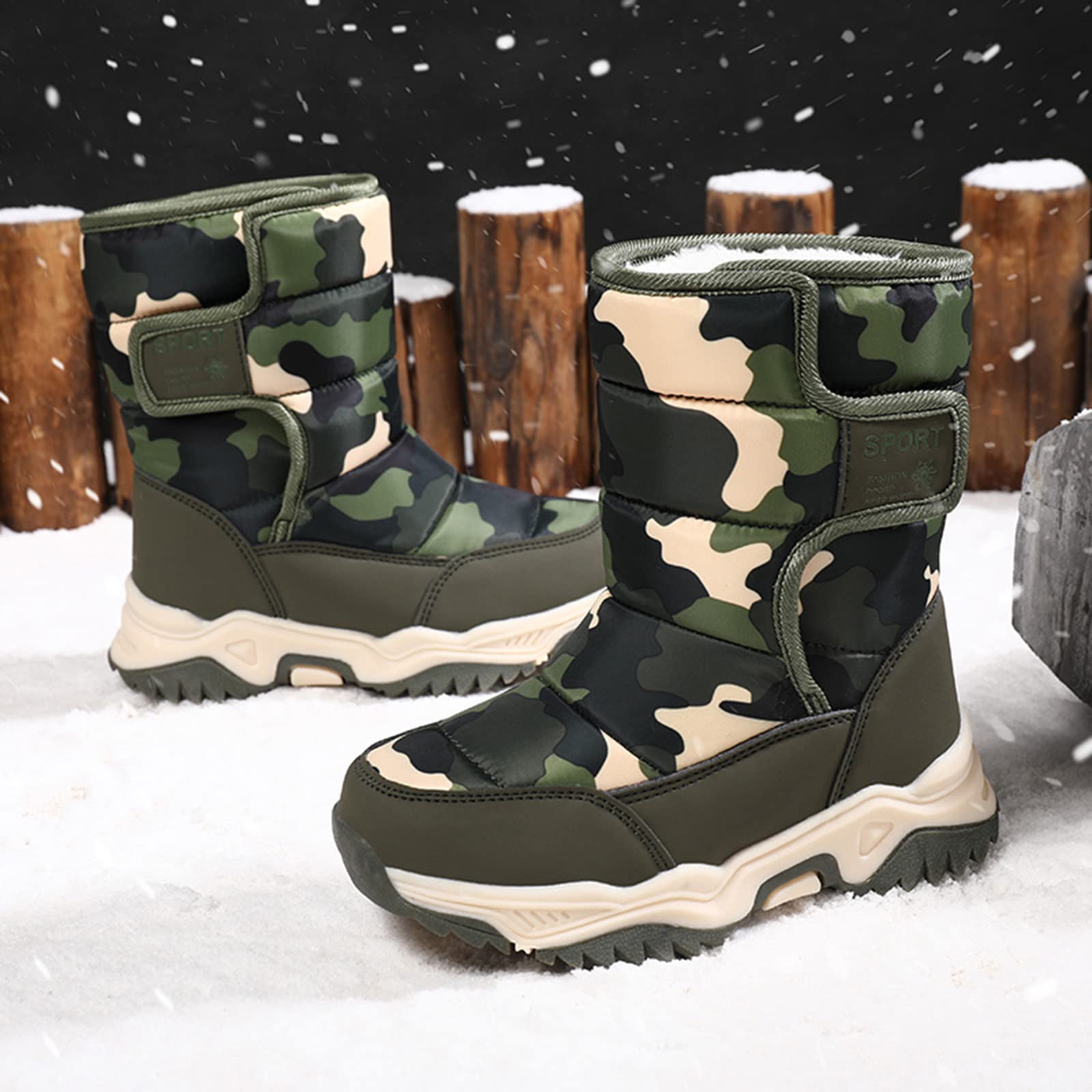 Hiking Snow Boots for Girls/Boys,Cool Guy Camouflage Print High Top Shoes Waterproof Fuzzy Platform Boots