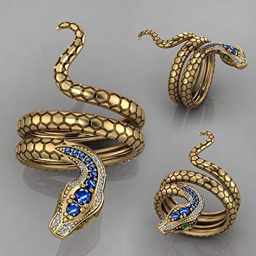 LRESJJIUJ 18K Gold Plated Vintage Snake Ring Set with Diamond Exquisite Sculpture Animal Stackable Stainless Steel Ring Punk Jewelry Wrapped Snake Valentine's Day Gift Souvenir