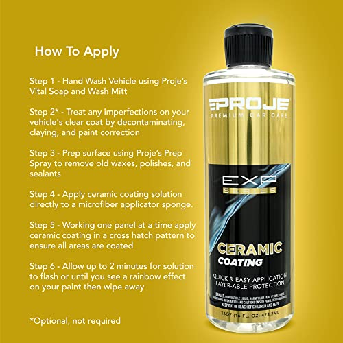 Proje Premium Car Care - 12+ Month Ceramic Coating - Easy to Apply - Professional-Grade Ceramic Sealant - Safe on All Surfaces - Hydrophobic Ceramic Sealant For Cars, RVs, Motorcycles, Boats, and ATVs