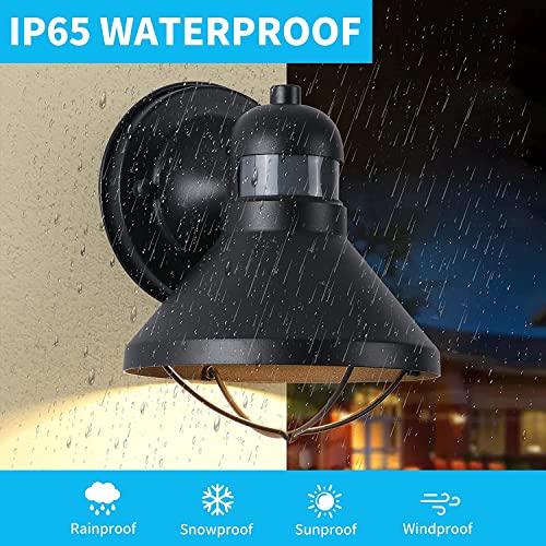LONEDRUID 2 Pack Motion Sensor Outdoor LED Wall Light Dusk to Dawn Exterior Sconce Lighting Fixture Waterproof Wall Mount Barn Lamp Black Outside Lantern for House Porch Garage Farmhouse