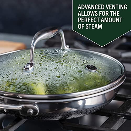 HexClad Hybrid Nonstick 8-Inch Fry Pan with Tempered Glass Lid, Stay-Cool Handle, Dishwasher and Oven Safe, Induction Ready, Compatible with All Cooktops