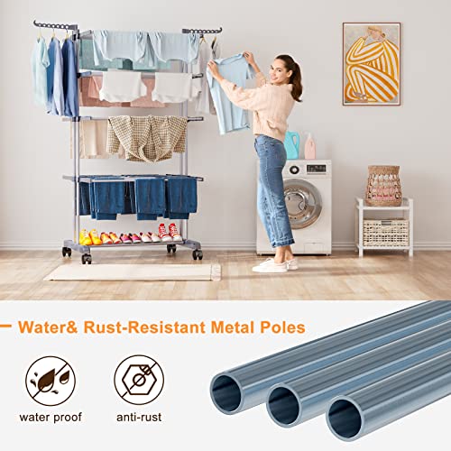 Raybee Clothes Drying Rack Folding Indoor 5-Tier 73.6" H Laundry Drying Rack Oversized Drying Rack Clothing Foldable Clothes Rack Drying with Wheels Outdoor Use