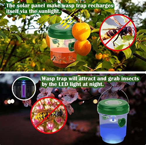 KENW Wasp Trap, 2 Pack Wasp Traps Outdoor Hanging, Solar-Powered Yellow Jacket Trap, Bee Traps for Outside, Hornet Trap, Wasp Killer, Effective Hornet Traps Outdoor Hanging, Bee Catchers for Outside