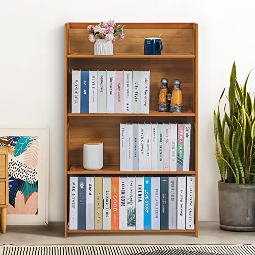 MoNiBloom 4 Tier Open Shelf, Bamboo Multifunctional Bookcase Storage Cabinet Display Shelves Organizer for Living Room Bedroom Kitchen Home Office, Brown