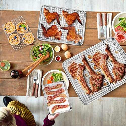 P&P CHEF Baking Sheet and Rack Set, 6 PACK (3 Sheets + 3 Racks), 3 Sizes Stainless Steel Baking Pans Cookie Sheets with Cooling Racks for Cooking & Roasting, Oven & Dishwasher Safe, Healthy & Durable