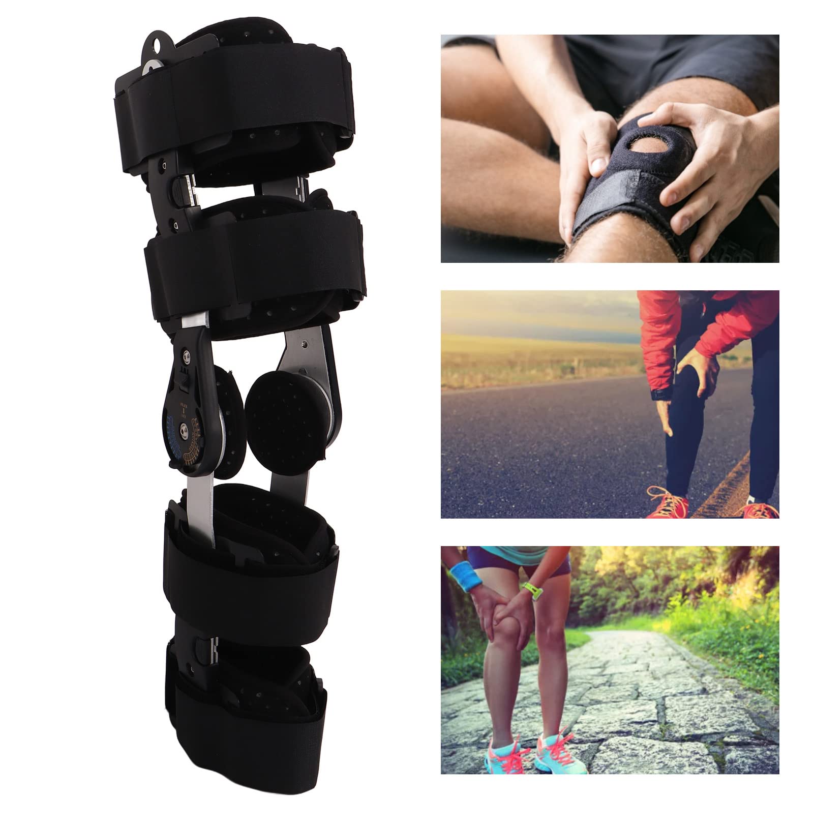 Hinged Knee Brace,Knee Support Brace Size Adjust Sponge Lining Aluminum Alloy Patellar Tendon Strap Knee Immobilizer Stabilizer for Sports
