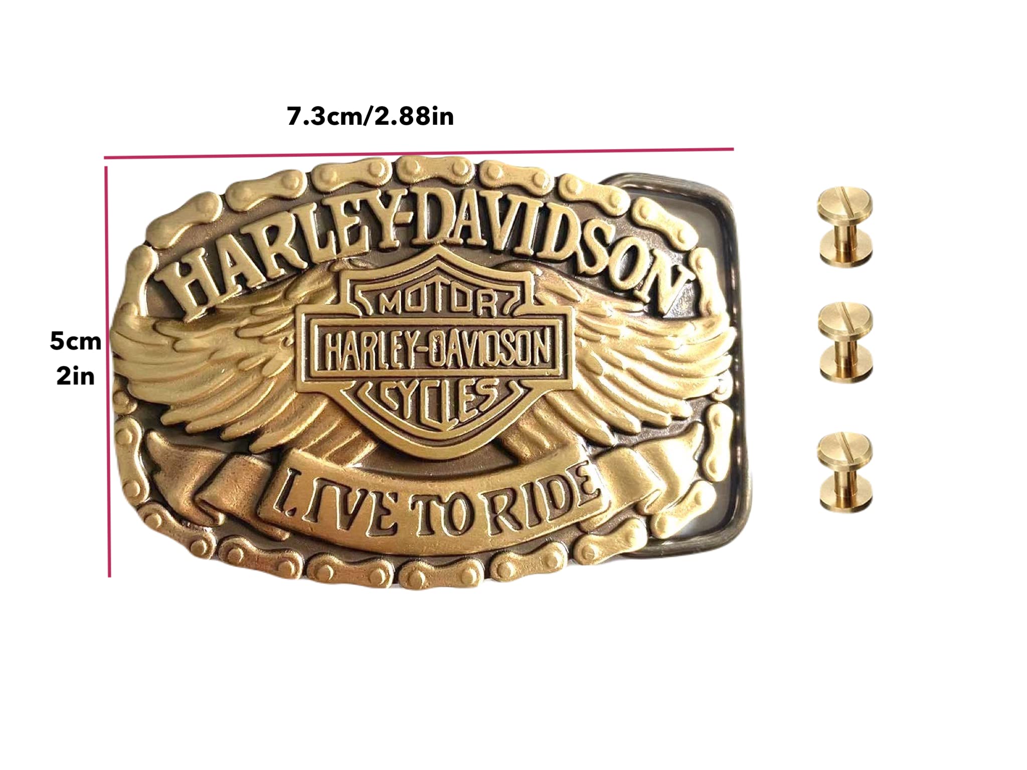 HT LEATHER Solid Brass Belt Buckle For Men, Belt Buckles Bird Wings Harley Davidson, 3 pcs Screw Belt Brass Solid small size
