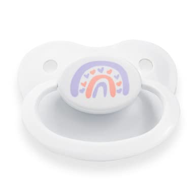Pacifier Addict - Fixx - JUMBO Adult Orthodontic Therapeutic Sleep Aid - XXL Silicone Pacifier - Size 10 (White) Rainbow Hearts
