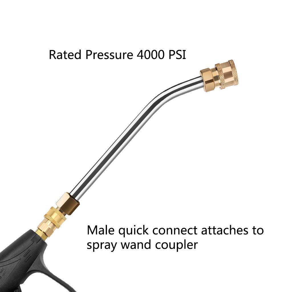FUNTECK High Pressure Power Washer Extension Wand Stainless Steel Quick Connect Lance for Gutter Van Truck Cleaner 30° Curved,9” 4000 PSI