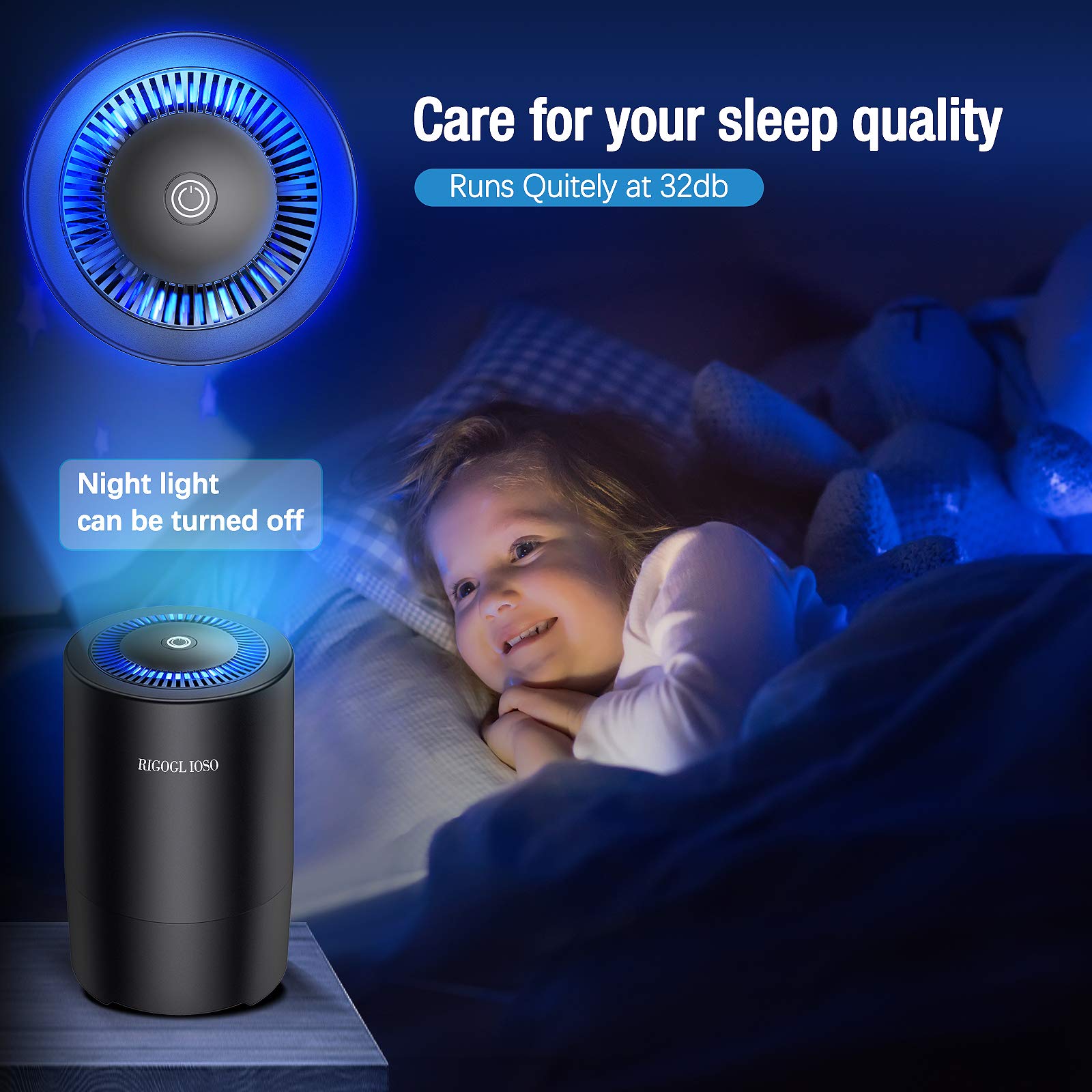 MELEDEN Air Purifier for Home with True HEPA Filters,Low Noise Portable Air Purifiers with Night Light,Desktop USB Air Cleaner