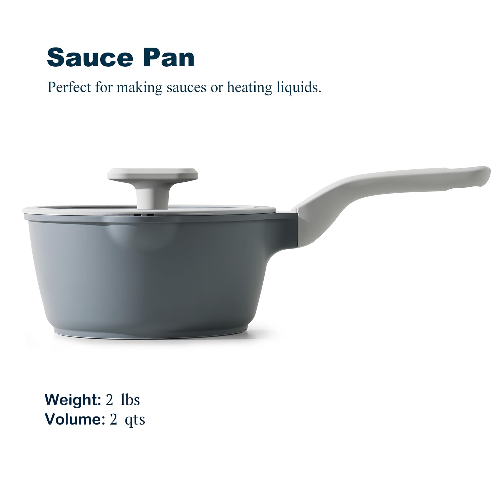 PRICUSIS Nonstick Saucepan with Lid, 2 Quart Ceramic Sauce Pan, Non Toxic Sauce Pot with Pour Spouts for Multipurpose Use, PTFE, PFOA & PFAS Free, Induction Compatible.