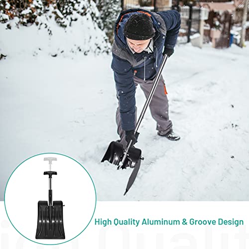 GYMAX 3 in 1 Retractable Snow Shovel, 35β Adjustable Snow Shovel Kit with Snow Brush & Ice Scraper, Portable Snow Removal Combo with Carrying Bag, Portable for Vehicle, Outdoor, Backyard
