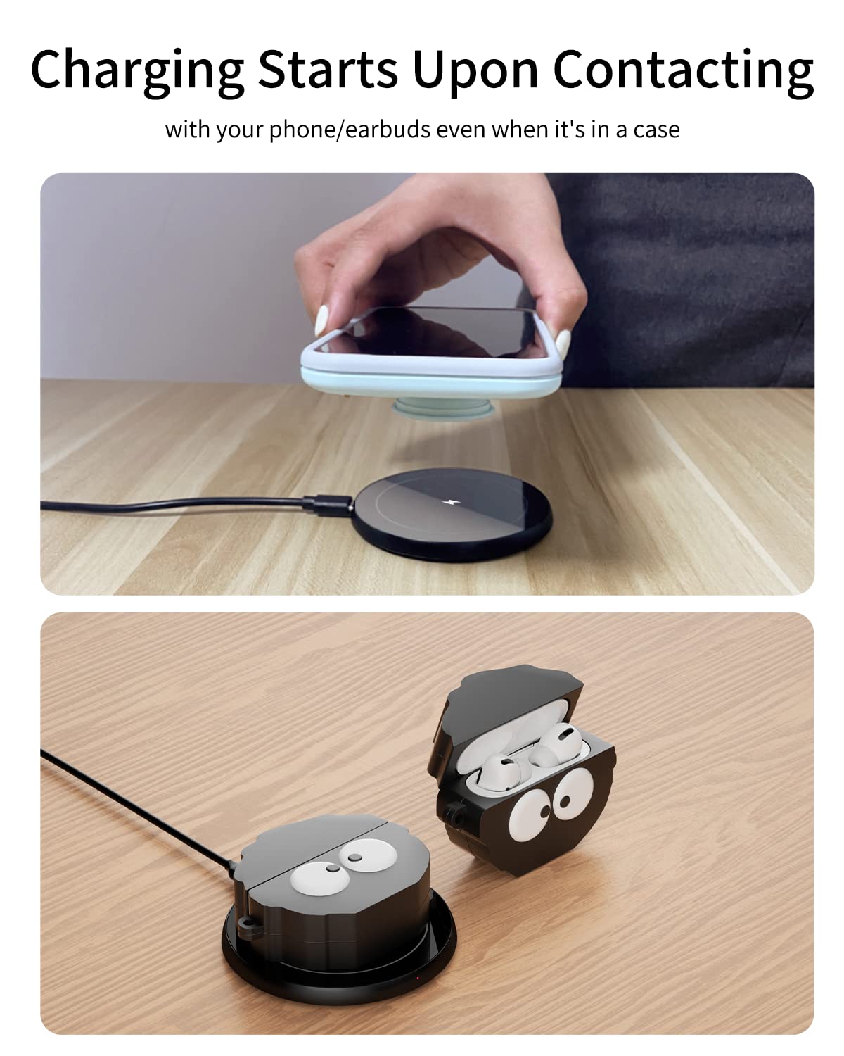 KPON Wireless Phone Charger for Popsocket/OtterBox/Thick Cases Up to 10mm - 15W Max Wireless Phone Charging Station, Compatible with iPhone 15/14/13/12(Adapter Not Include)