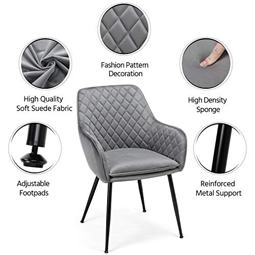 Yaheetech 4pcs Dining Chairs Counter Lounge Armrest Chairs Velvet Modern Chairs With Backrest and Upholstered Seat for Home Kitchen and Restaurant, Grey
