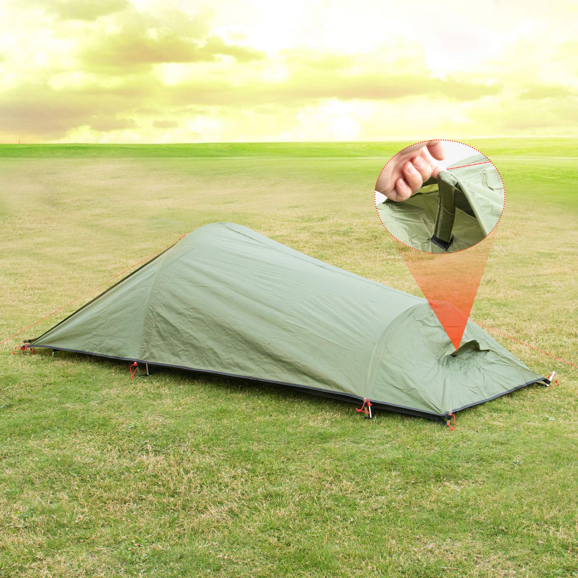 Fltom Single Person Camping Tent, One Person Lightweight Bivy Tent with Net Mesh for Hiking Mountaineering Backpacking Travel