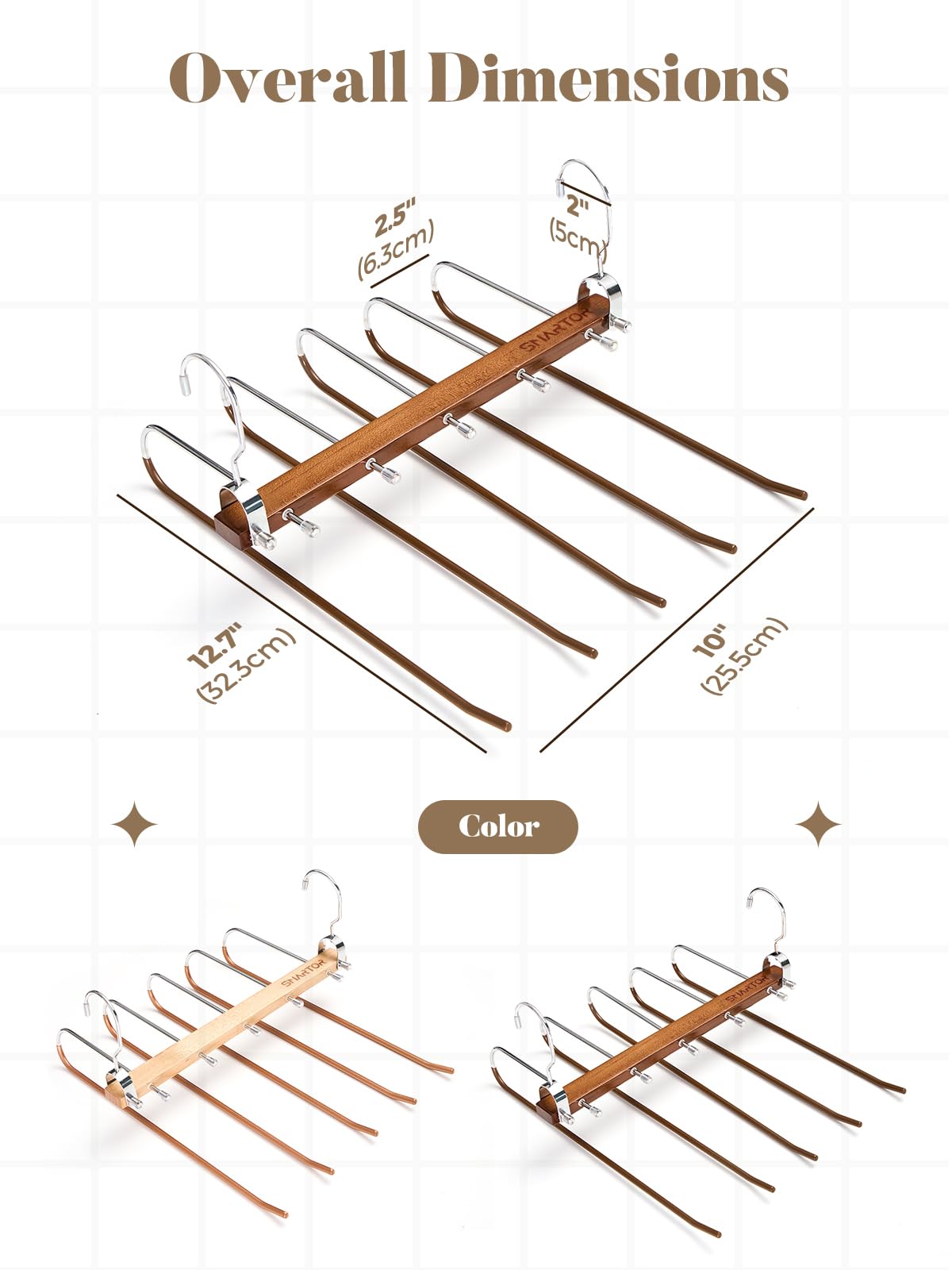 SMARTOR Pants Hangers Space Saving - 3 Pack Wood Jean Hangers for Closet Organizer - Jean Hangers Trouser Holder Closet Space Saving Hangers - Pants Organizer Hanger Space Saver Closet Organization